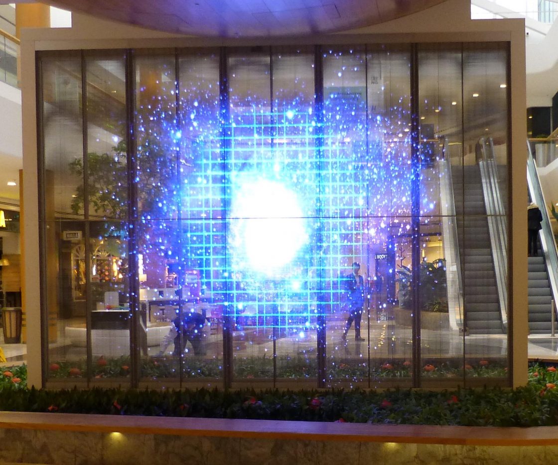 Back to back transparent LED screens in the high end Vienna, Austria ...