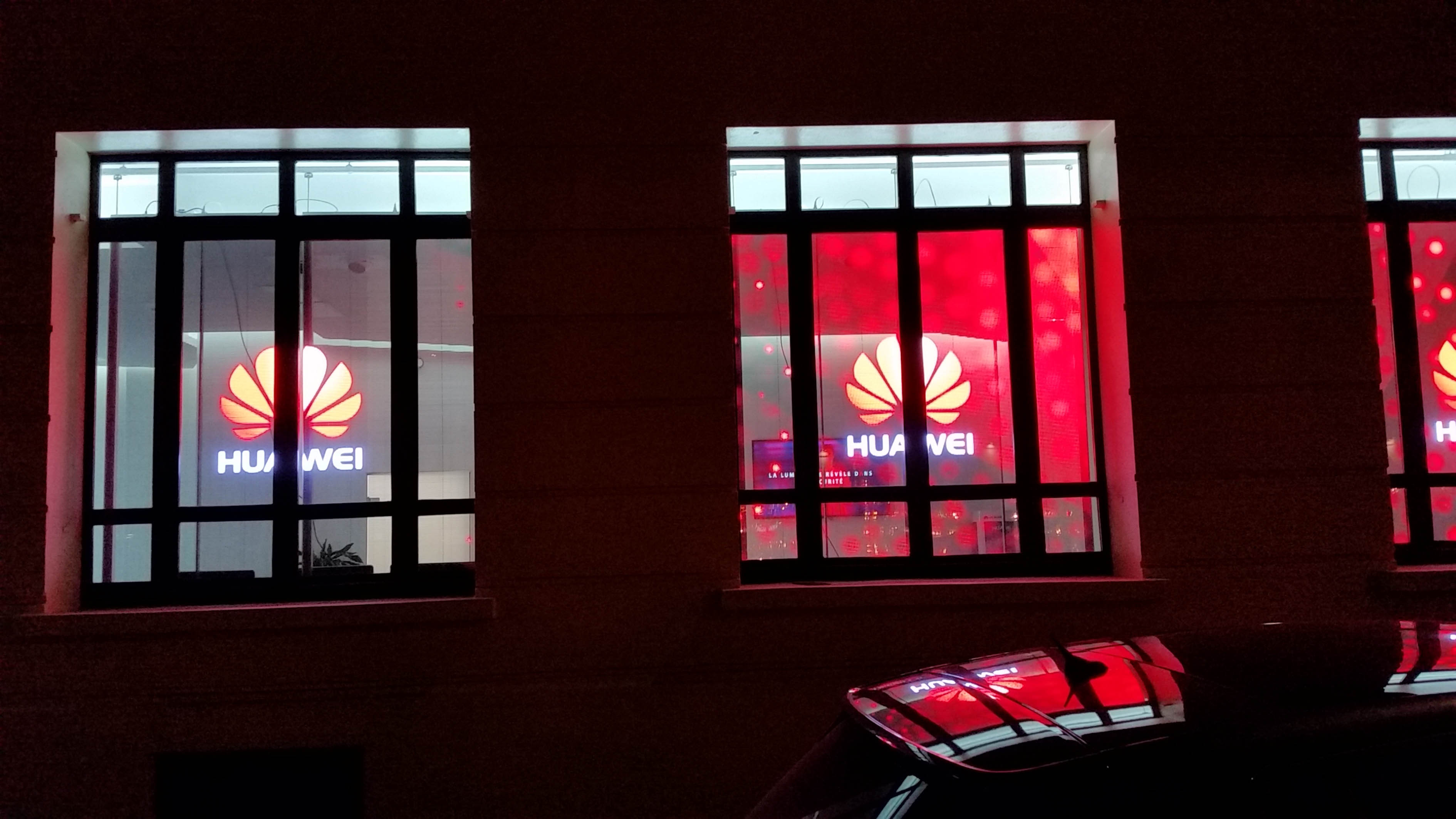The Huawei Store in Paris has transparent video displays.
