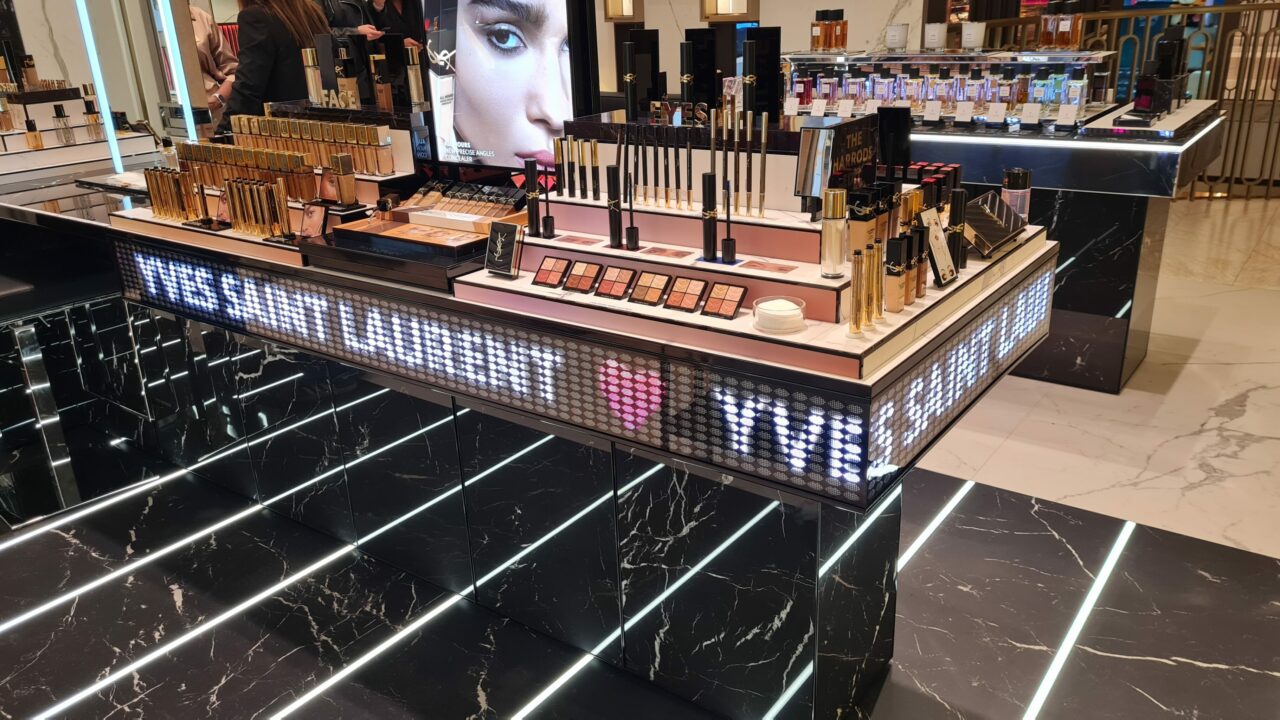 LED screens for Yves Saint Laurent cosmetics displays.